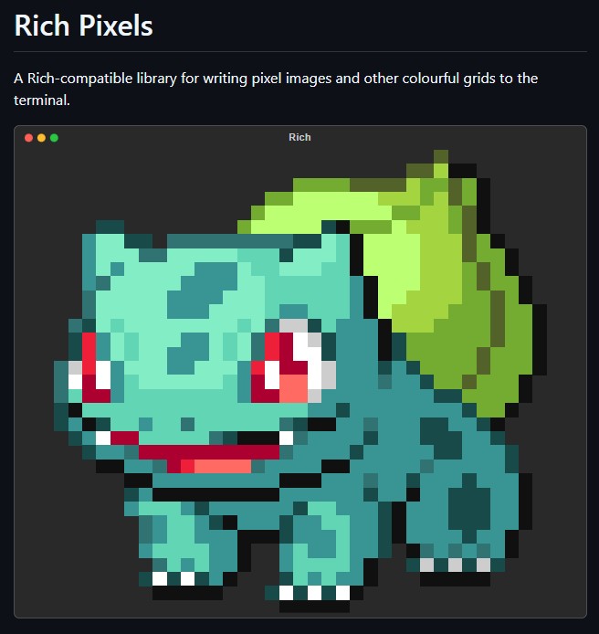 github - Rich Pixels - un peu de pixel dans votre terminal texte - Arfy'z tranche du Net
