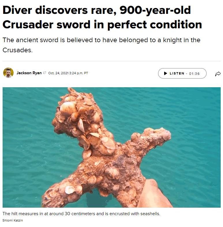 CNET - Diver discovers rare, 900-year-old Crusader sword in perfect ...