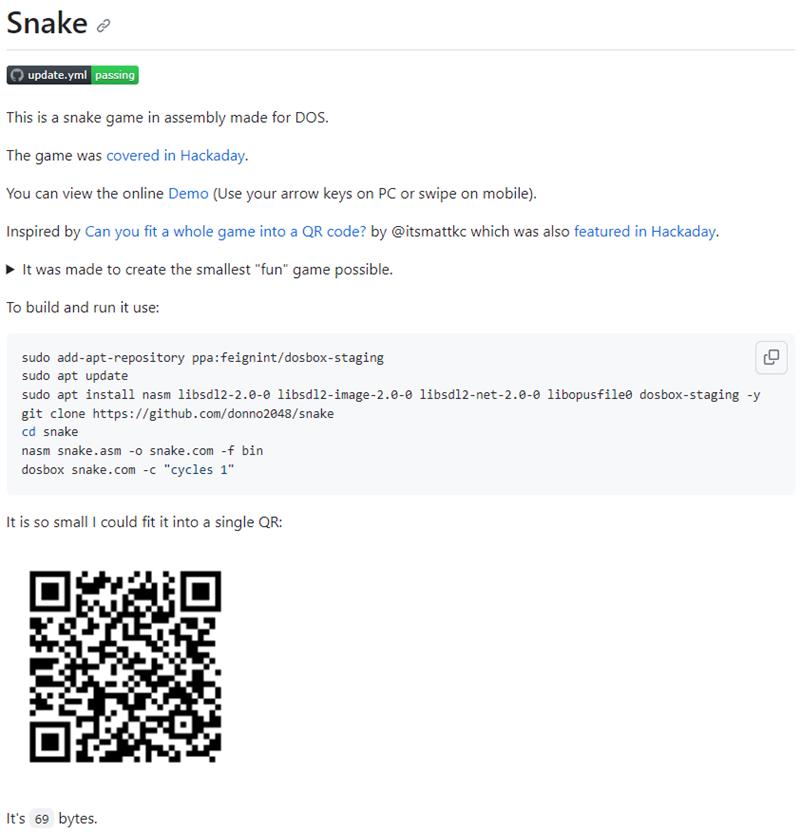 donno2048 / snake - un snake en 69 bytes !!! - Arfy'z tranche du Net