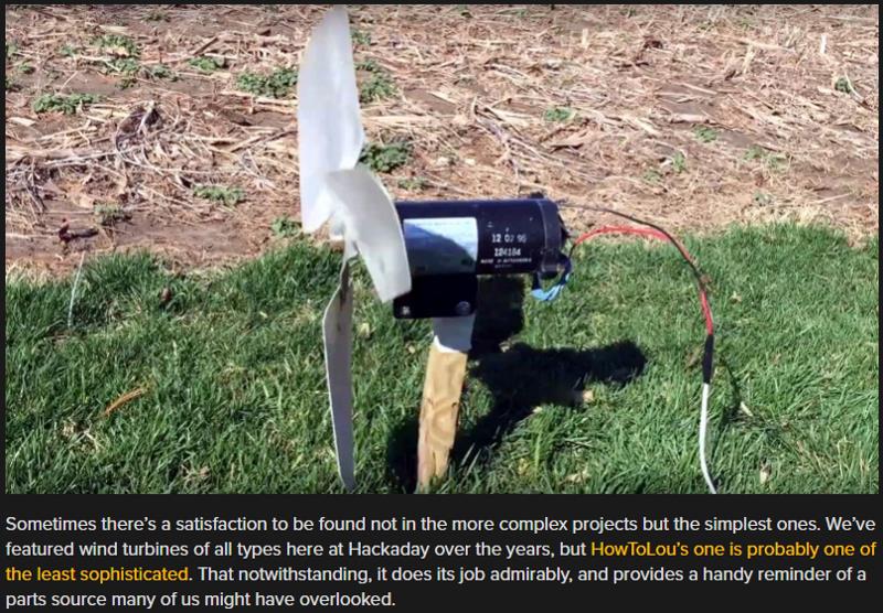 hackaday - The Simplest Wind Turbine Is The Most Satisfying - Arfy'z tranche du Net