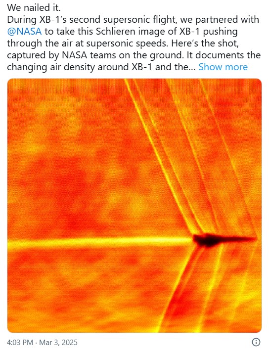 interestingengineering - NASA captures XB-1’s supersonic shockwave as ...