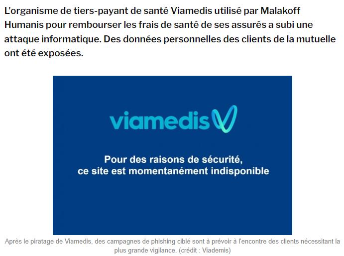 LMI - Une cyberattaque sur Viamedis expose des données de Malakoff Humanis - Arfy'z tranche du Net