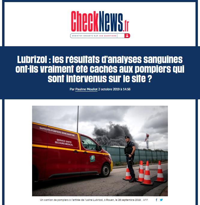 CheckNews.fr - Lubrizol : les résultats d'analyses sanguines ont-ils vraiment été cachés aux ...