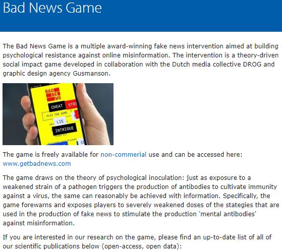 Cambridge Social Decision-Making Lab - Bad News Game - Arfy'z tranche ...